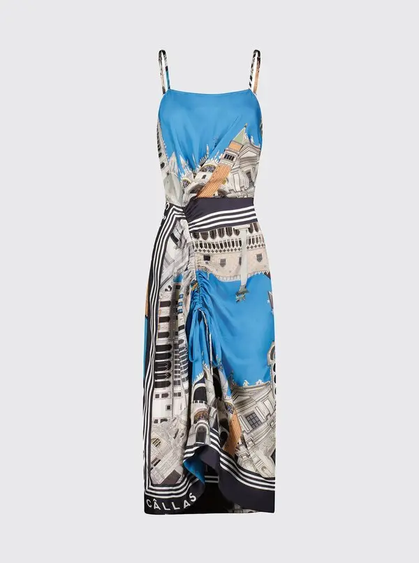 CALLAS MILANO Sp24 Angie Camisole Midi Dress In Blue Venice Print