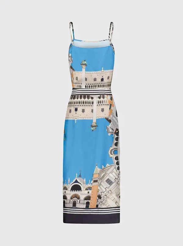 CALLAS MILANO Sp24 Angie Camisole Midi Dress In Blue Venice Print