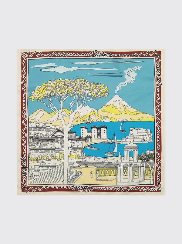 CALLAS MILANO Napoli Print Silk Scarf Turquoise Blue/yellow