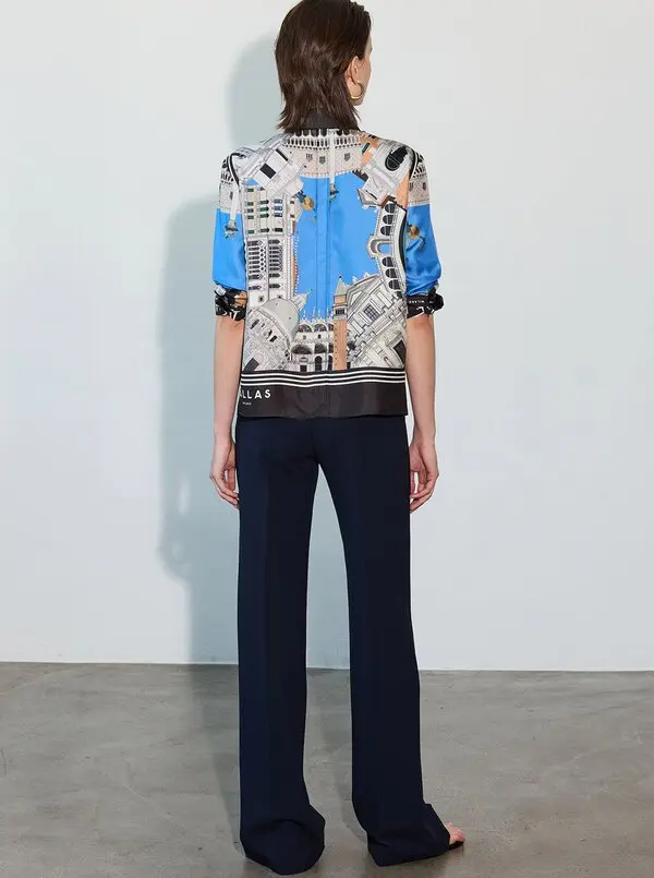 CALLAS MILANO Cameron Silk Twill Venice Print Shirt - Blue/black
