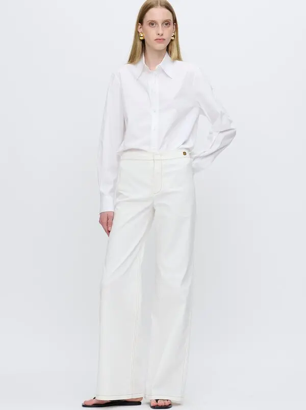 CALLAS MILANO Permanent Collection Jane Organic Light Twill Flare Leg Trousers - White
