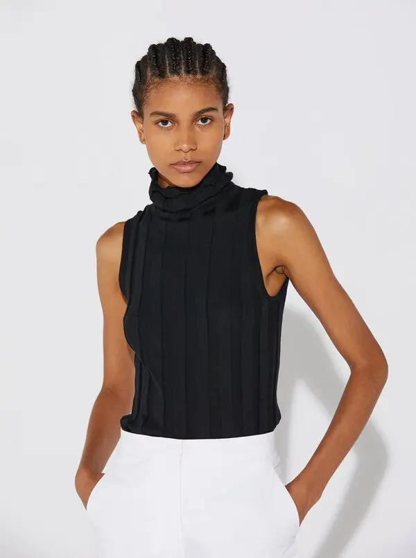 CALLAS MILANO Permanent Collection Romy Sleeveless Ribbed Turtleneck - Black