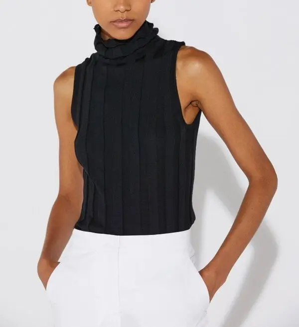 CALLAS MILANO Permanent Collection Romy Sleeveless Ribbed Turtleneck - Black