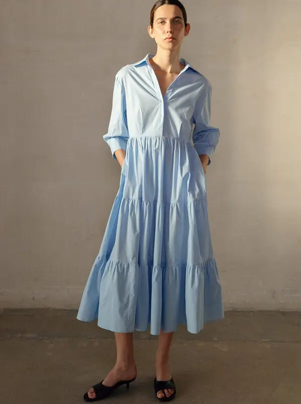 CALLAS MILANO Ps26 Marseille Tiered Shirtdress - Pale Blue