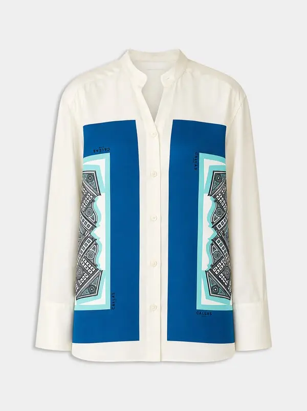 CALLAS MILANO Oversized Scarf Print Silk Twill Shirt - Turquoise