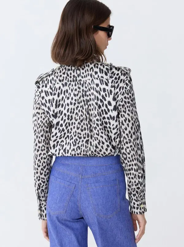 FW25 Mika Band Collar Cheetah Print Long Sleeve Shirt