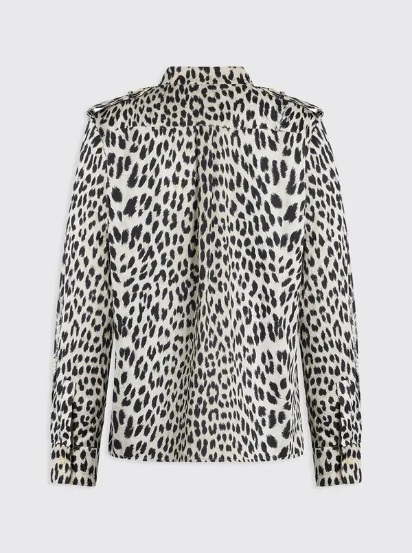 CALLAS MILANO Mika Band Collar Cheetah Print Long Sleeve Shirt