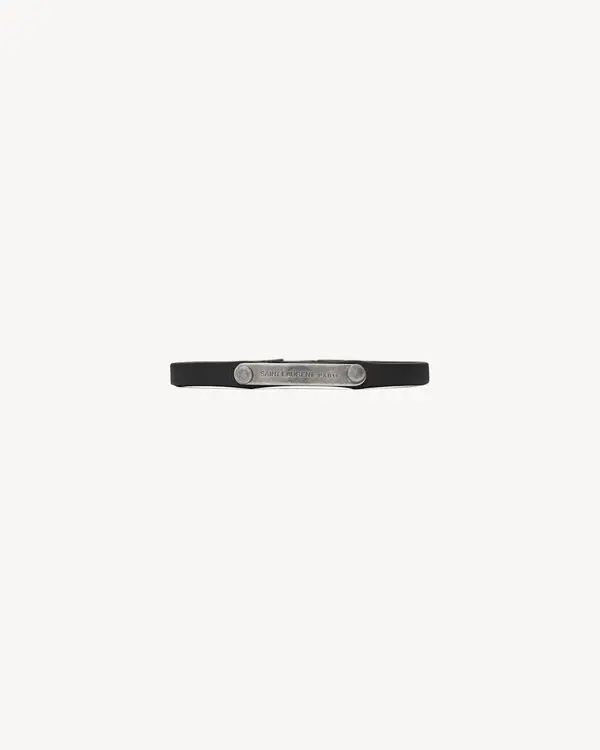 Saint Laurent Id Plaque Bracelet In Leather