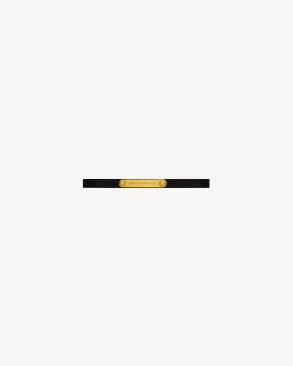 Saint Laurent Id Plaque Bracelet In Smooth Leather And Metal