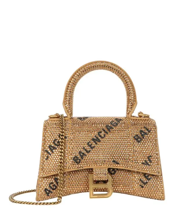 Balenciaga Hourglass Xs Top Handle Bag With Allover Logo Strass - Multicolor