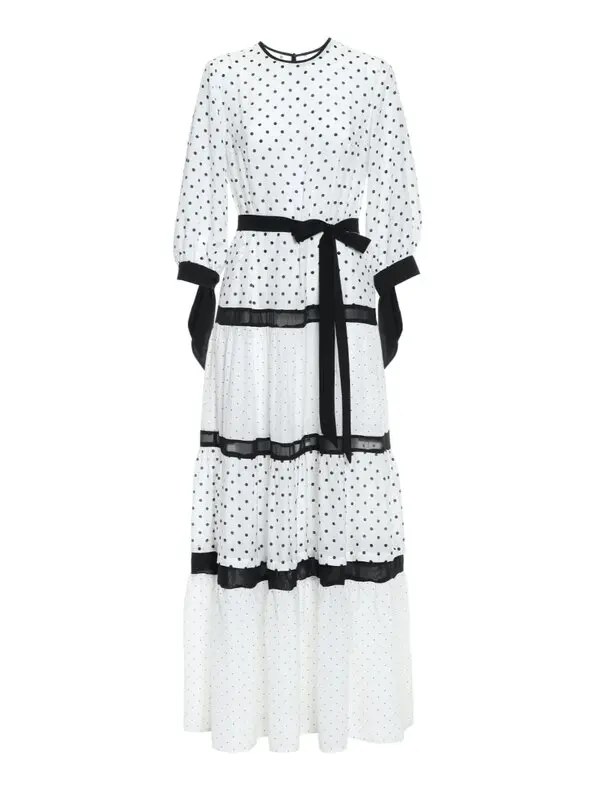 HELENE GALWAS White / Black Benita Polka Dot Cotton Maxi Dress - White/black