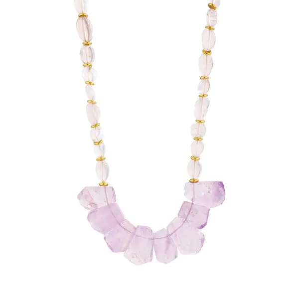 ORMIRO Ibiza Amethyst & Clear Quartz Beaded Statement Necklace - Purple