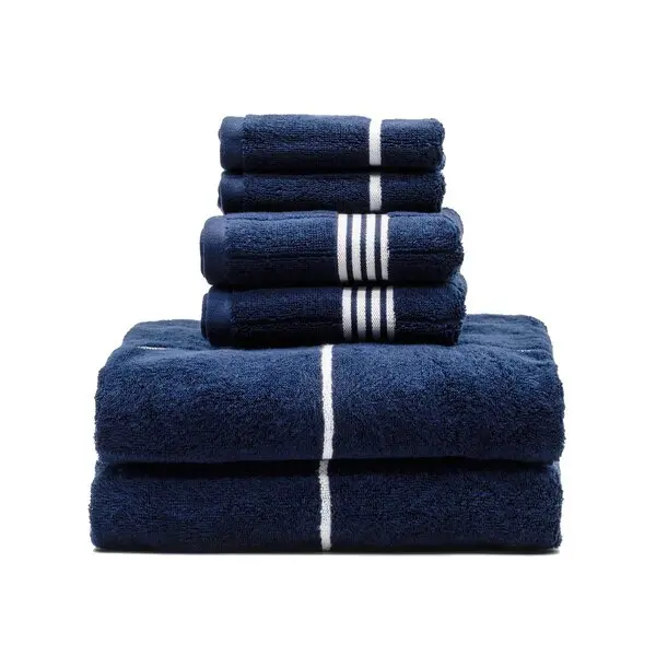 ITALIC Miramar Standard Set Set Of Six With Bath Towels Navy & White - Blue