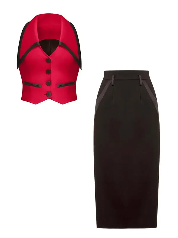 TIA DORRAINE Black / Red Born To Run Waistcoat & Skirt Set – Black & Red - Black/red