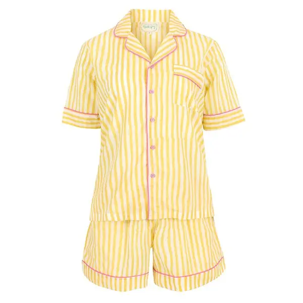 DILLI GREY Candy Stripe Shorts Pj Set In Sunshine & Pink