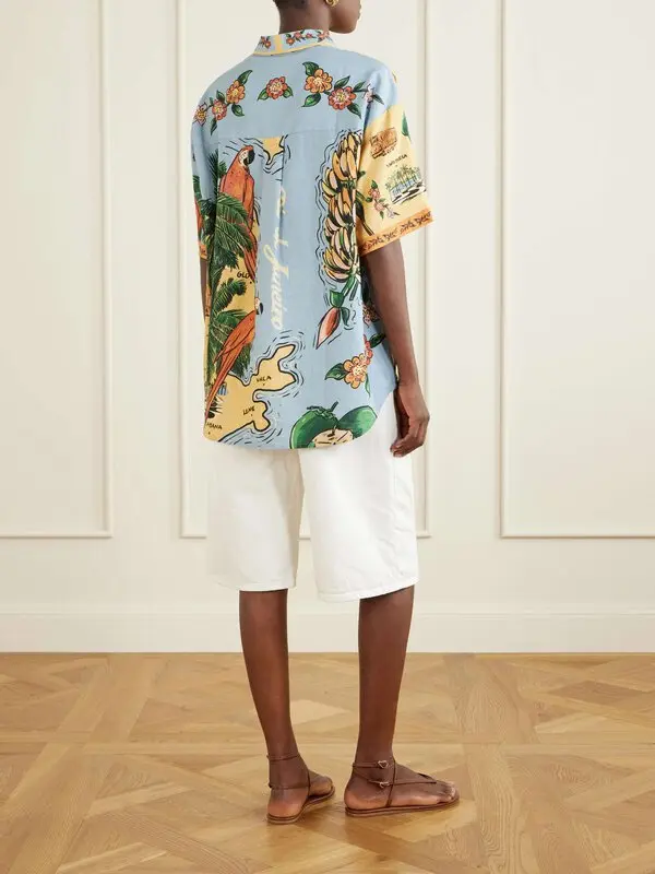 Farm Rio Beaches Path Printed Linen-blend Shirt