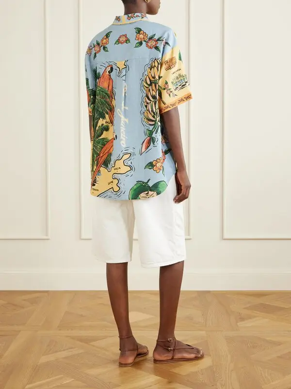 Farm Rio Beaches Path Printed Linen-blend Shirt - Blue
