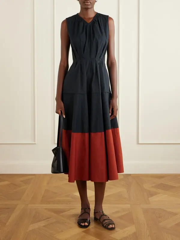 Proenza Schouler White Label Two-tone Cotton-blend Poplin Midi Dress - Black
