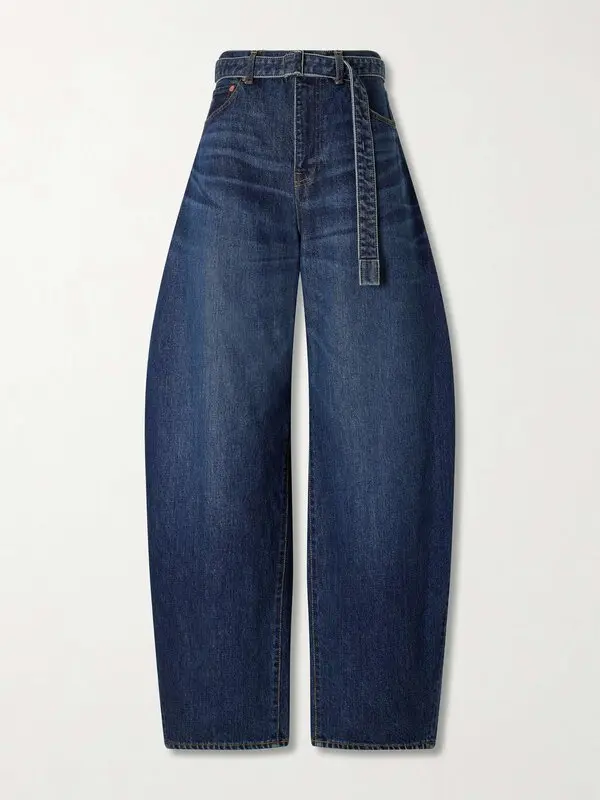 Sacai Belted High-rise Wide-leg Jeans - Mid Denim