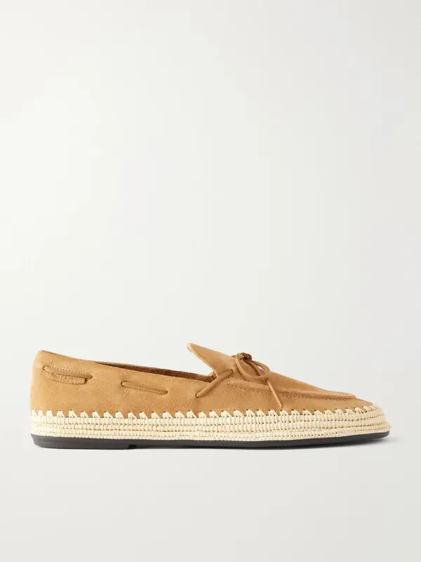 Tory Burch The Raffia Boaty Suede Loafers - Brown