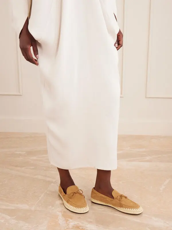 Tory Burch The Raffia Boaty Suede Loafers - Brown