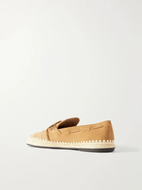 Tory Burch The Raffia Boaty Suede Loafers - Brown
