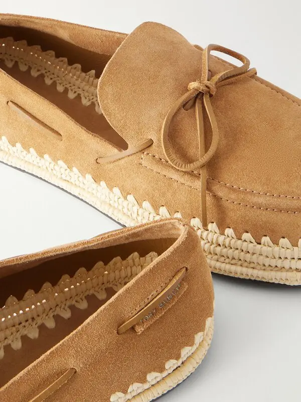 Tory Burch The Raffia Boaty Suede Loafers - Brown