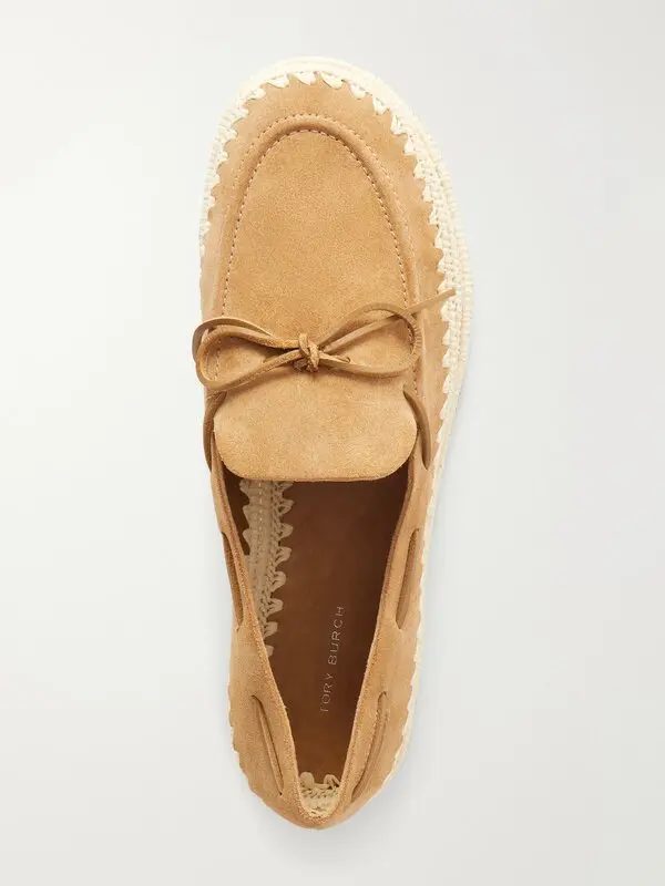 Tory Burch The Raffia Boaty Suede Loafers - Brown