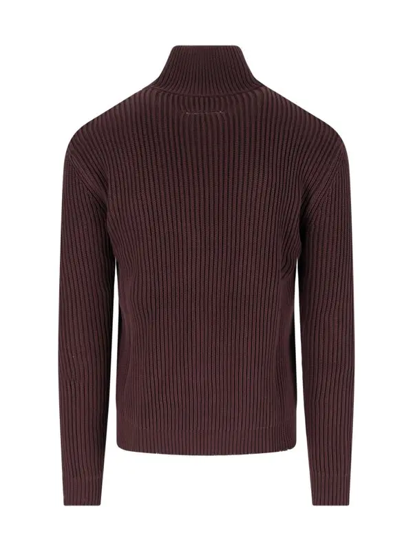 MAISON MARGIELA Ribbed Zip Sweater - Brown