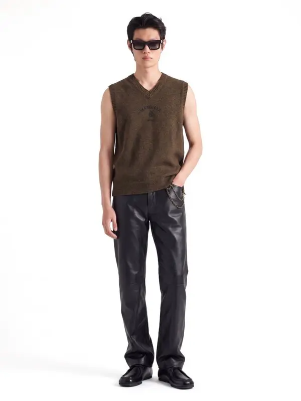 MAISON MARGIELA Wool Knit V-neck Vest With Distressed Hem And Chain Detail