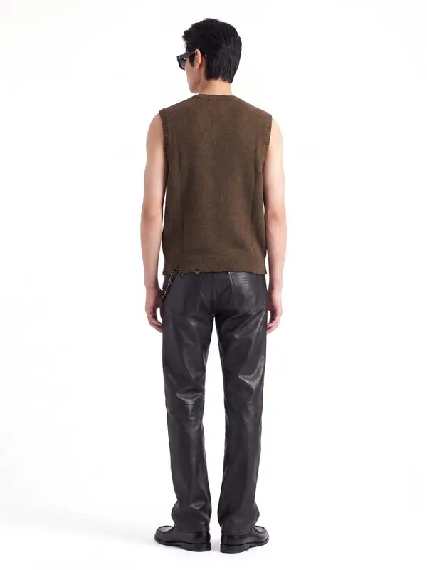 MAISON MARGIELA Wool Knit V-neck Vest With Distressed Hem And Chain Detail