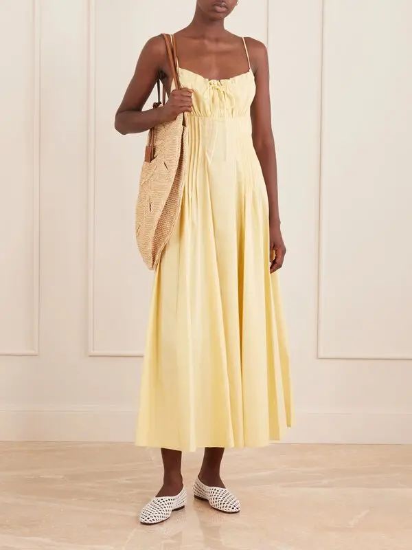 Staud Margi Ruffled Cotton-stretch Poplin Midi Dress - Yellow
