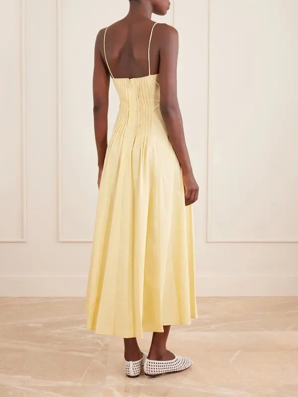 Staud Margi Ruffled Cotton-stretch Poplin Midi Dress - Yellow