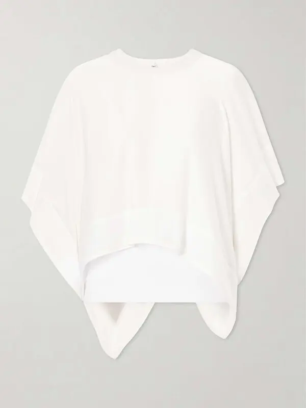 Sacai Layered Cotton-trimmed Satin Blouse - Ecru