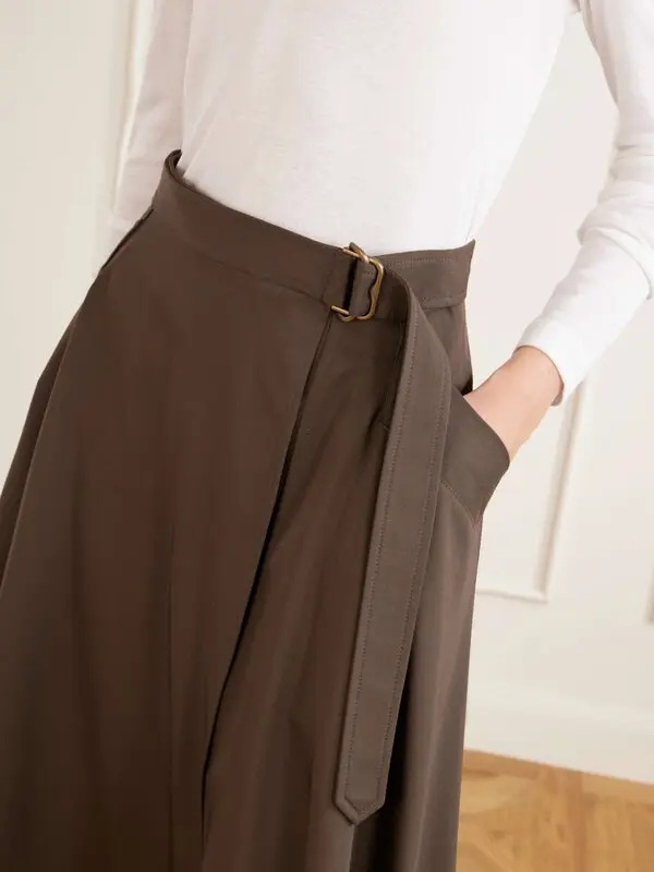 Burberry Belted Wool Gabardine Midi Skirt