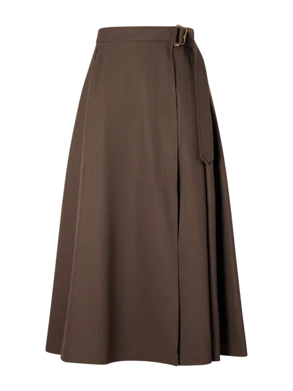Burberry Belted Wool Gabardine Midi Skirt - Brown