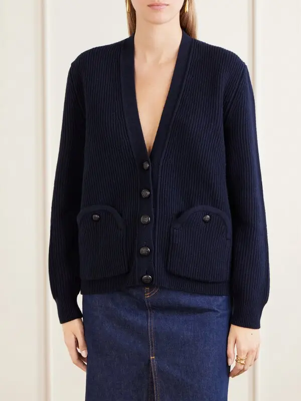 BLAZÉ MILANO Ribbed Wool And Cashmere-blend Cardigan - Blue