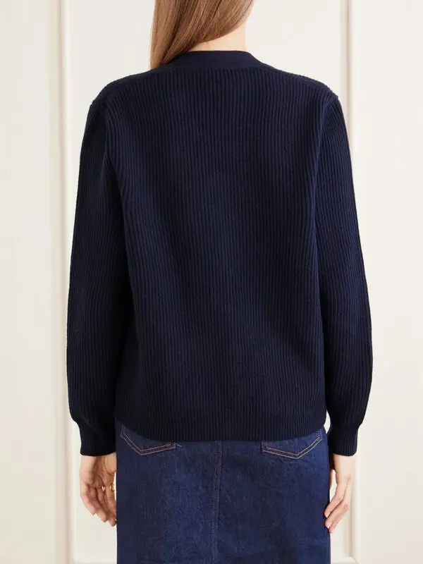 BLAZÉ MILANO Ribbed Wool And Cashmere-blend Cardigan - Blue