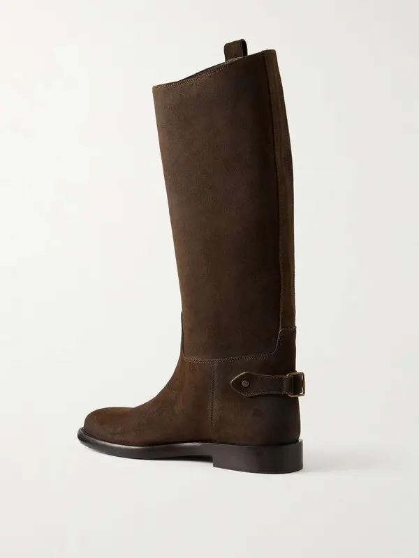 Burberry Buckled Suede Knee Boots