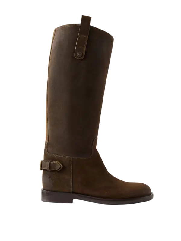 Burberry Buckled Suede Knee Boots - Brown
