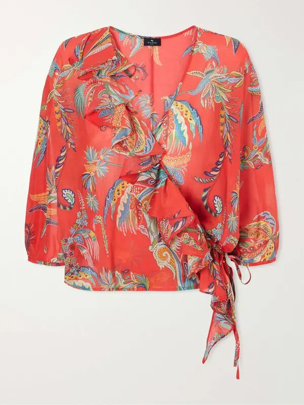 Etro Ruffled Printed Cotton Blouse - Red