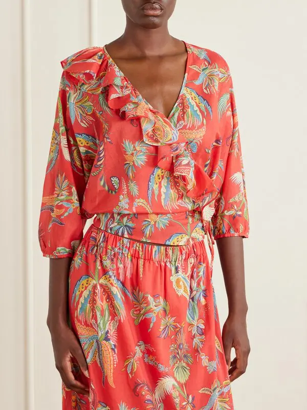 Etro Ruffled Printed Cotton Blouse