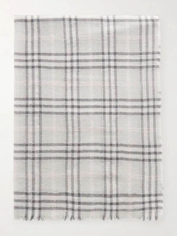 Burberry Checked Wool-blend Scarf - Gray