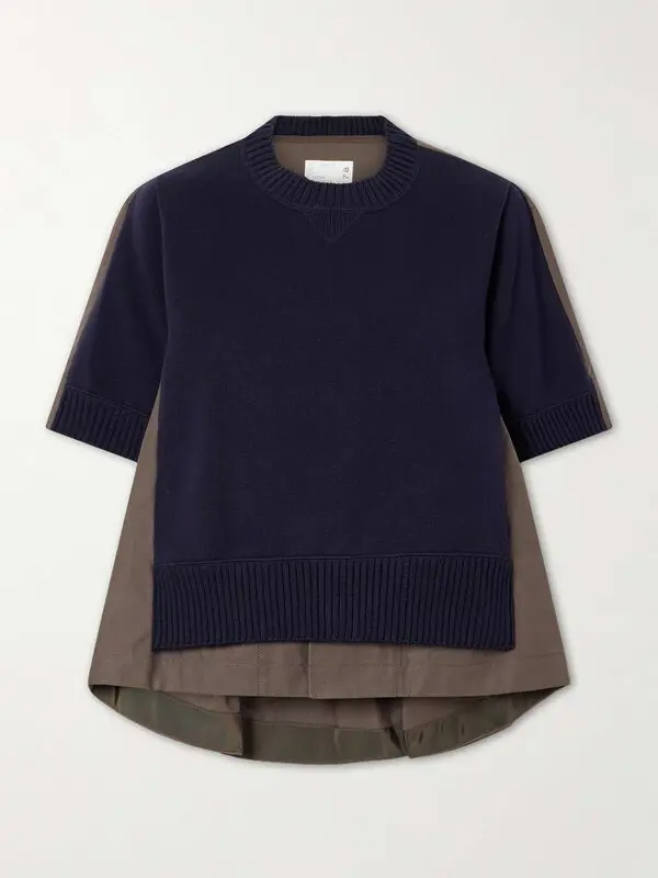 Sacai Layered Shell-trimmed Cotton And Cashmere-blend Sweater - Multi