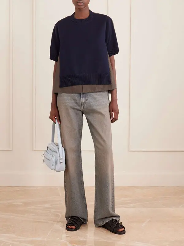 Sacai Layered Shell-trimmed Cotton And Cashmere-blend Sweater