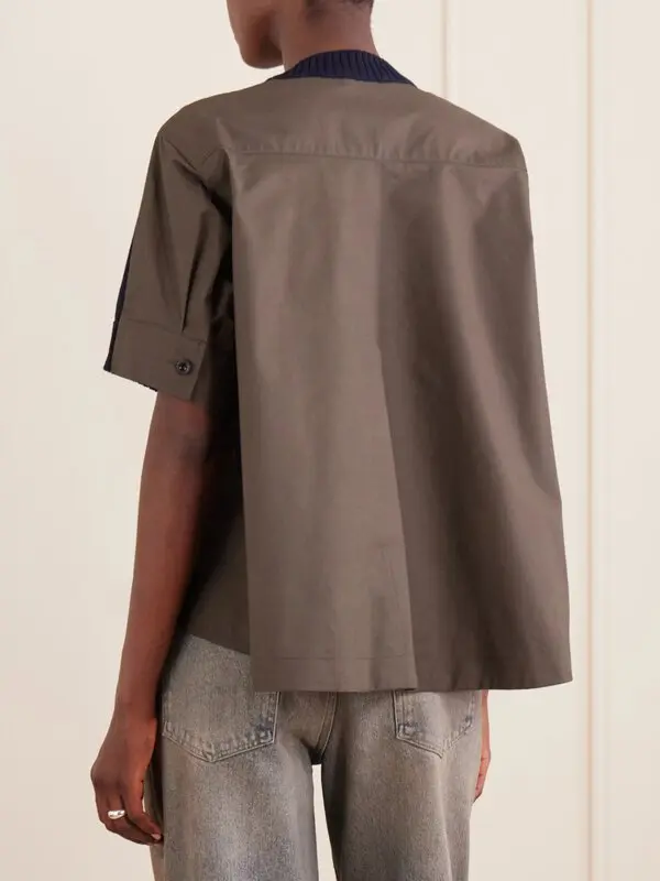 Sacai Layered Cotton And Cashmere-blend T-shirt With Shell Trim