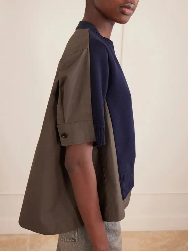 Sacai Layered Cotton And Cashmere-blend T-shirt With Shell Trim