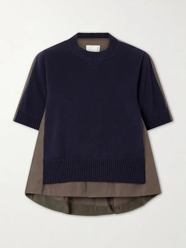 Sacai Layered Cotton And Cashmere-blend T-shirt With Shell Trim - Multi