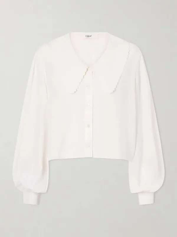 Chloé Cropped Silk-crepe De Chine Blouse - White