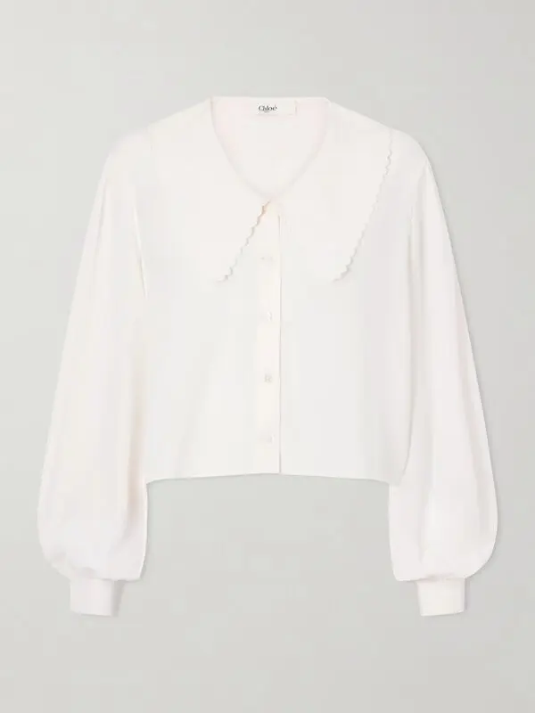 Chloé Cropped Silk Crepe De Chine Blouse - White
